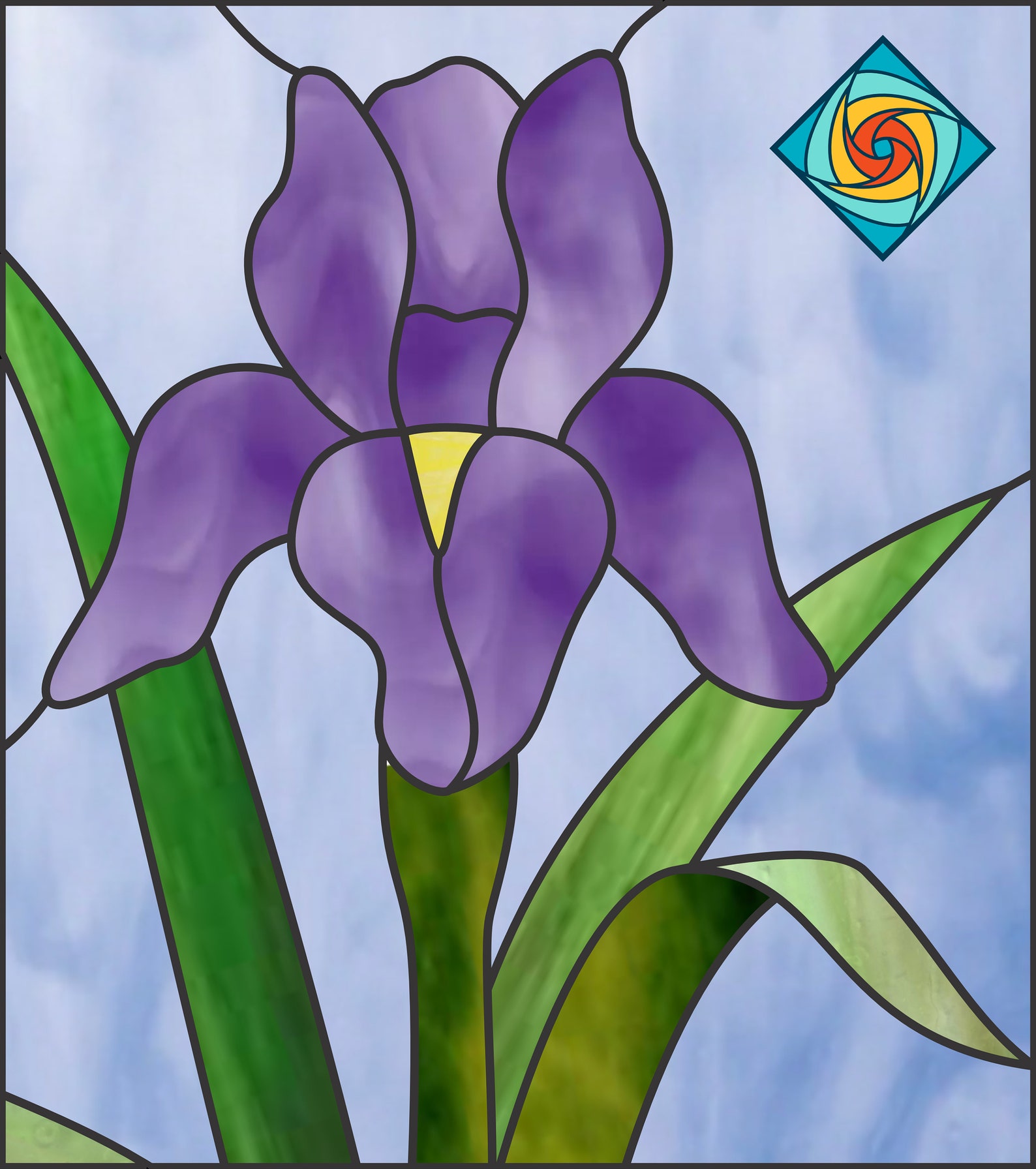 Beginner Iris Flower Stained Glass Pattern Digital PDF File Instant ...
