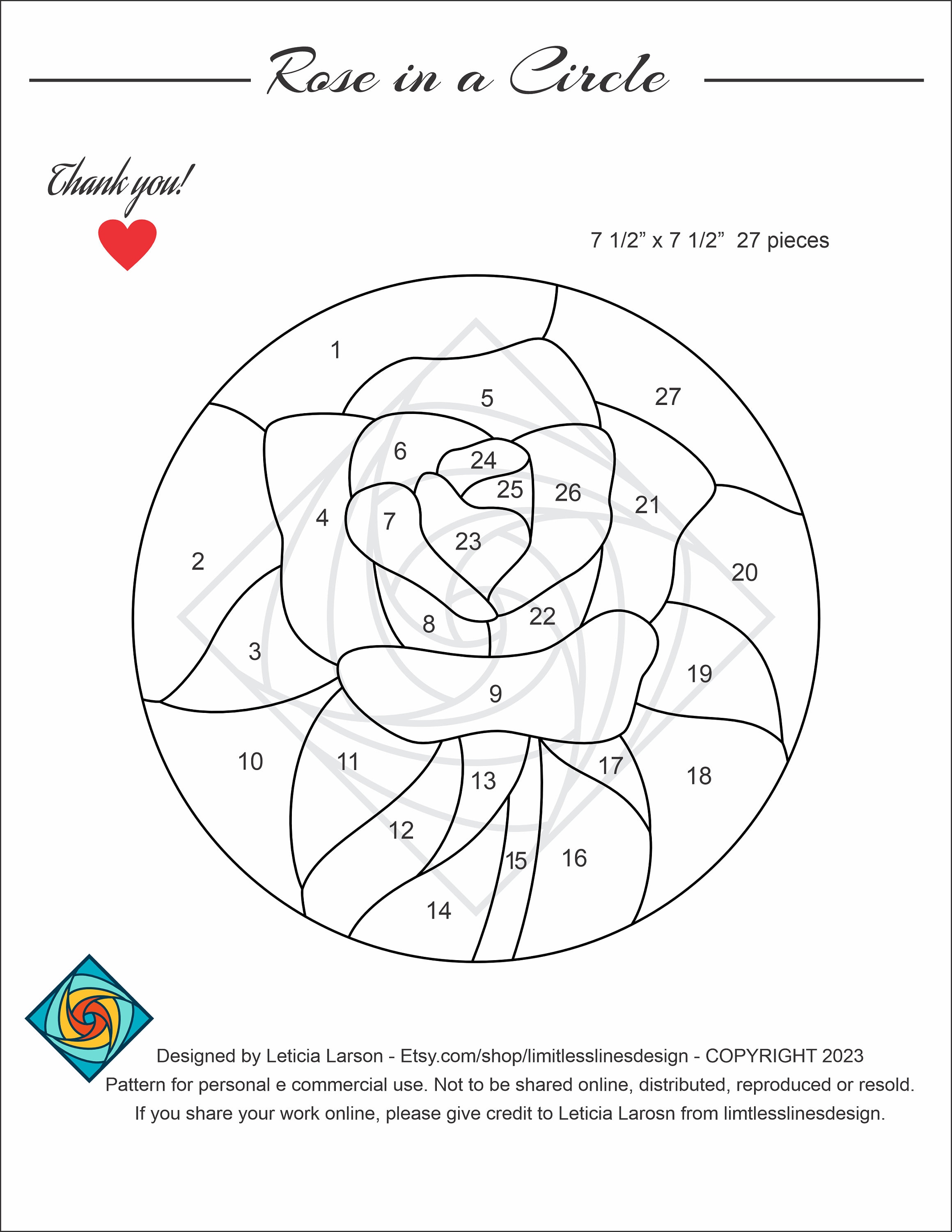 Rose Stained Glass Pattern Digital PDF File for Instant Download ...