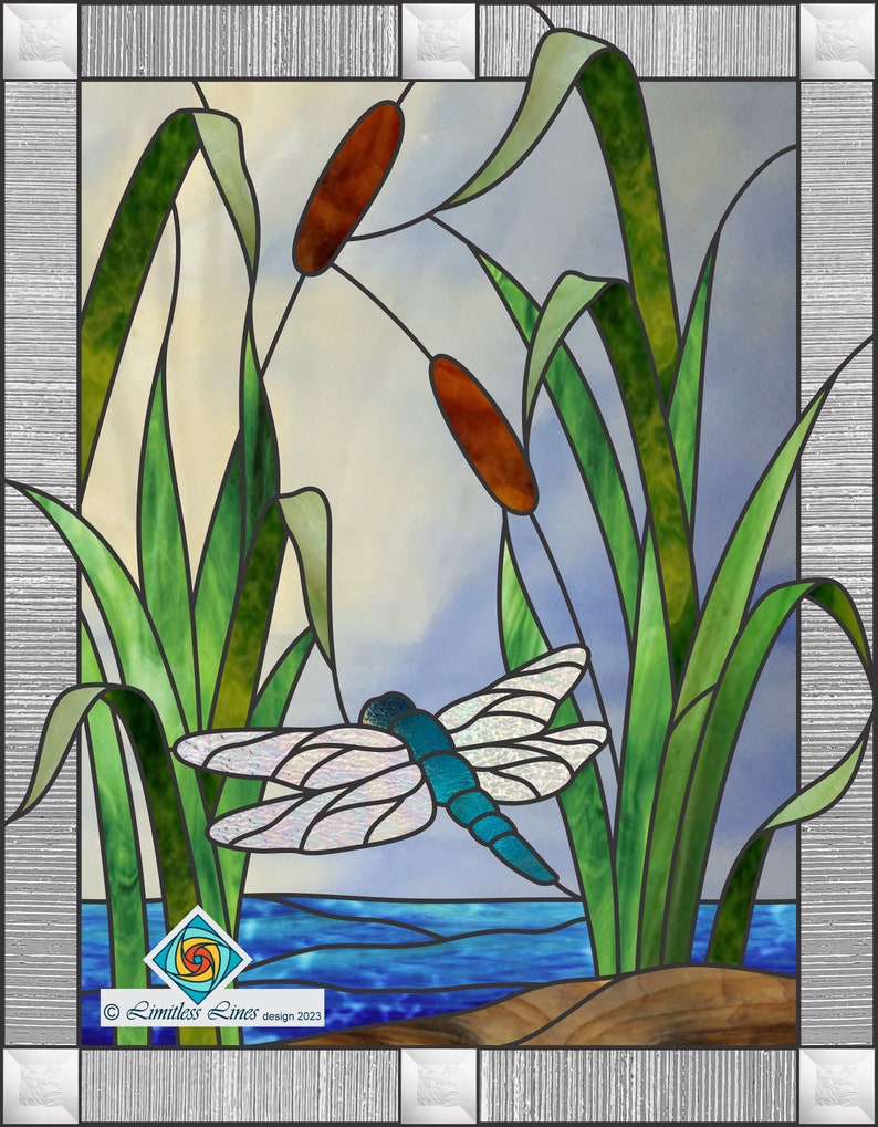 Dragonfly Stained Glass Pattern, PDF Digital Download, Insect Landscape ...