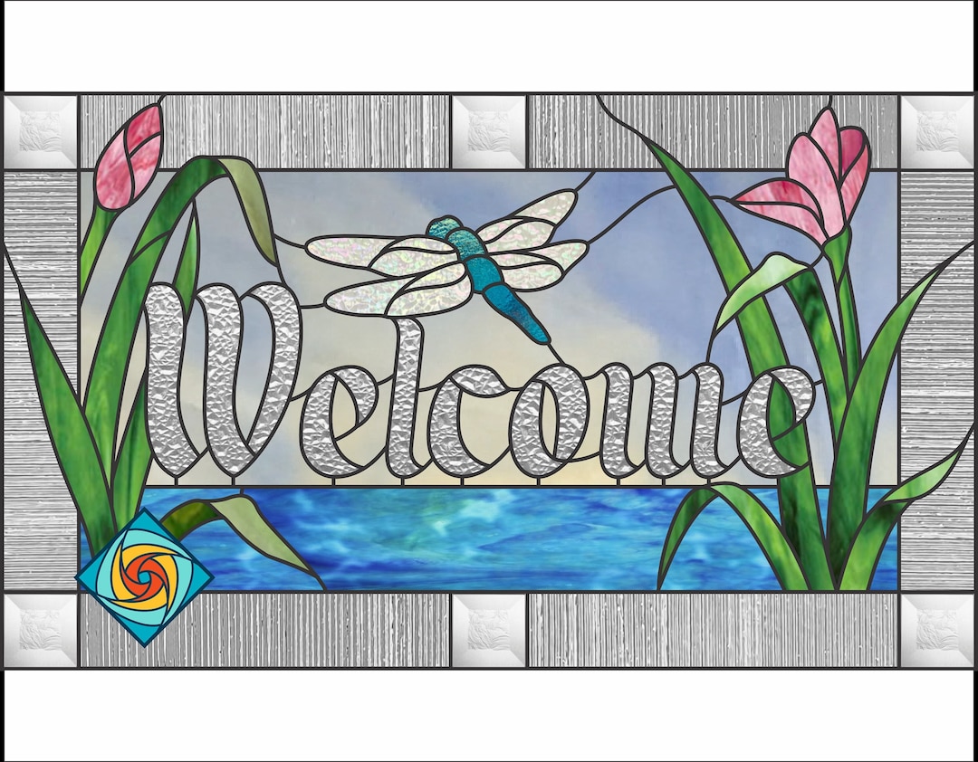 Dragonfly Welcome Sign Stained Glass Pattern (digital PDF) - Etsy
