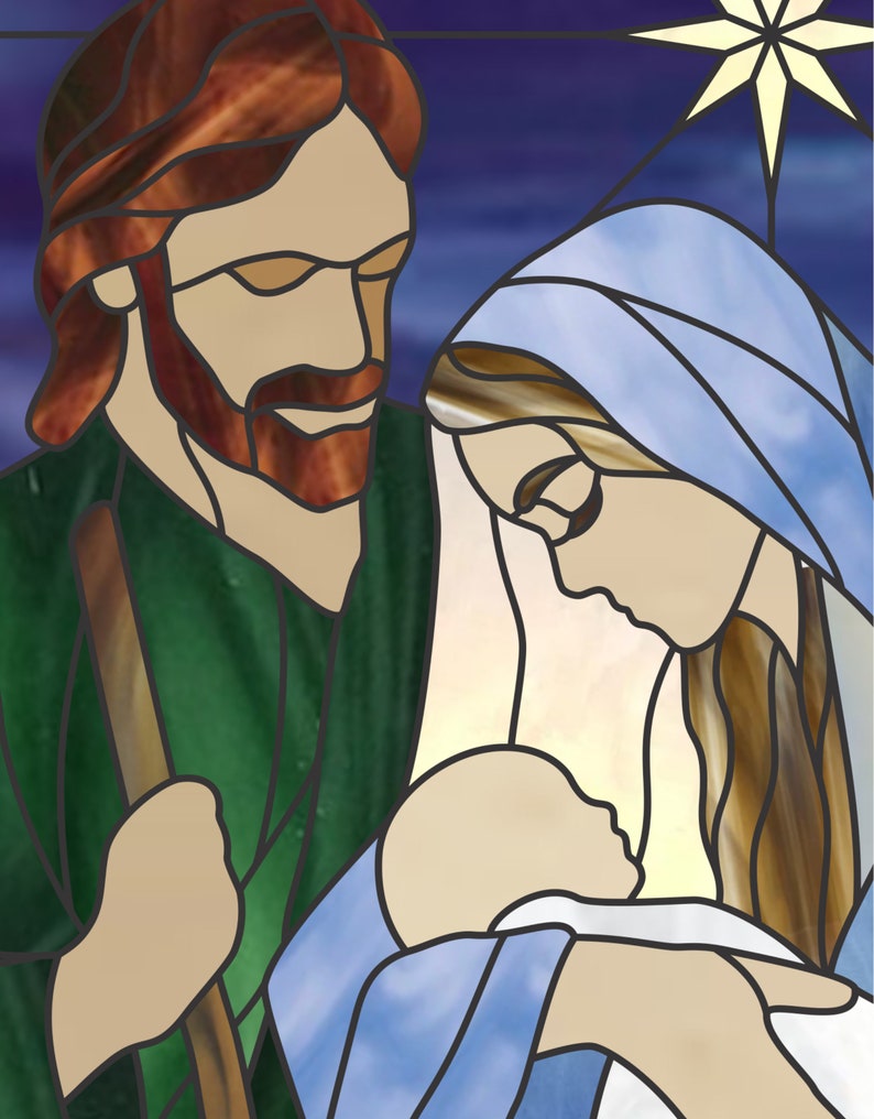 Nativity Scene Stained Glass Pattern Digital PDF File Instant Download ...
