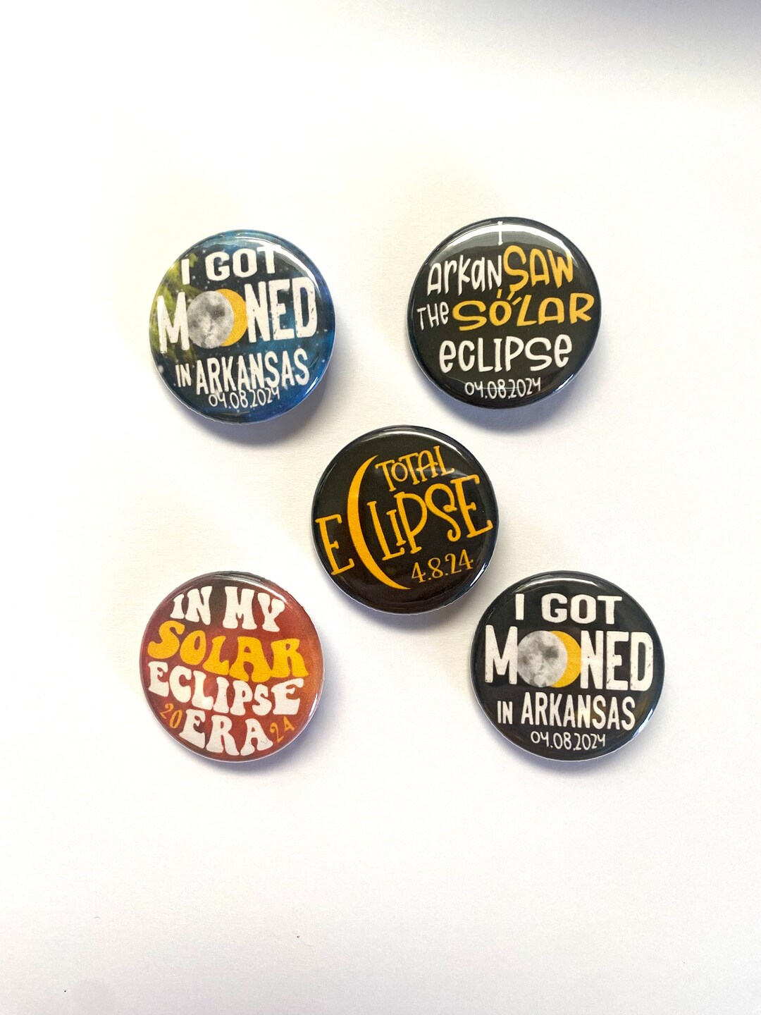 2024 Solar Eclipse Button Set (5) 1.25 Inch Arkansas Totality - Etsy