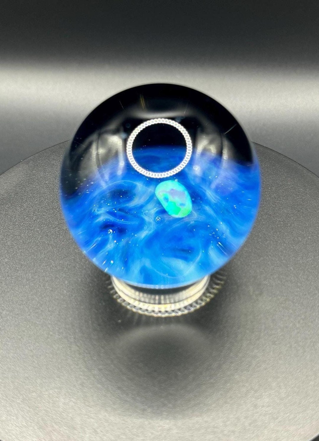 Silver Fumed Marble Borosilicate Glass Art With Opal Inclusion and ...
