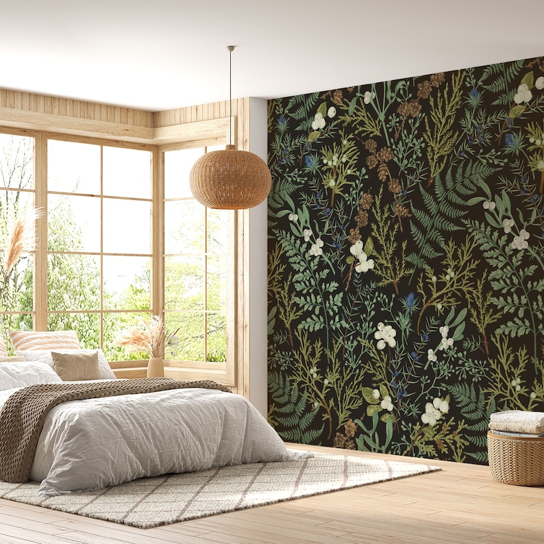 Black Floral Peel and Stick Wallpaper Floral Removable - Etsy