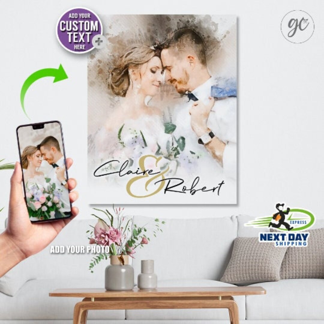 Wedding Picture Canvas Print From Photo, Custom Wedding Portrait, Wall ...