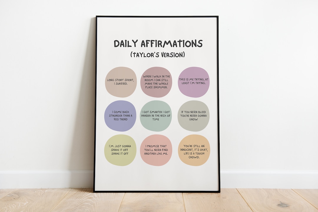 Daily AFFIRMATIONS in Tay Tay Lyrics: Inspiring Earthy Poster Digital Tay Tay Print for Fan ...