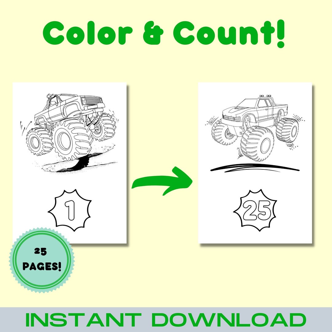 Monster Trucks Coloring Pages - Set of 25 | Printable Coloring Book for ...