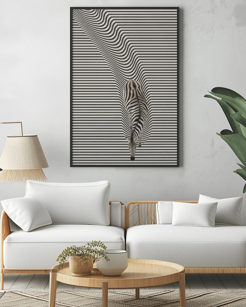 Captivating Zebra Optical Illusion Art Print Mesmerizing Black & White ...