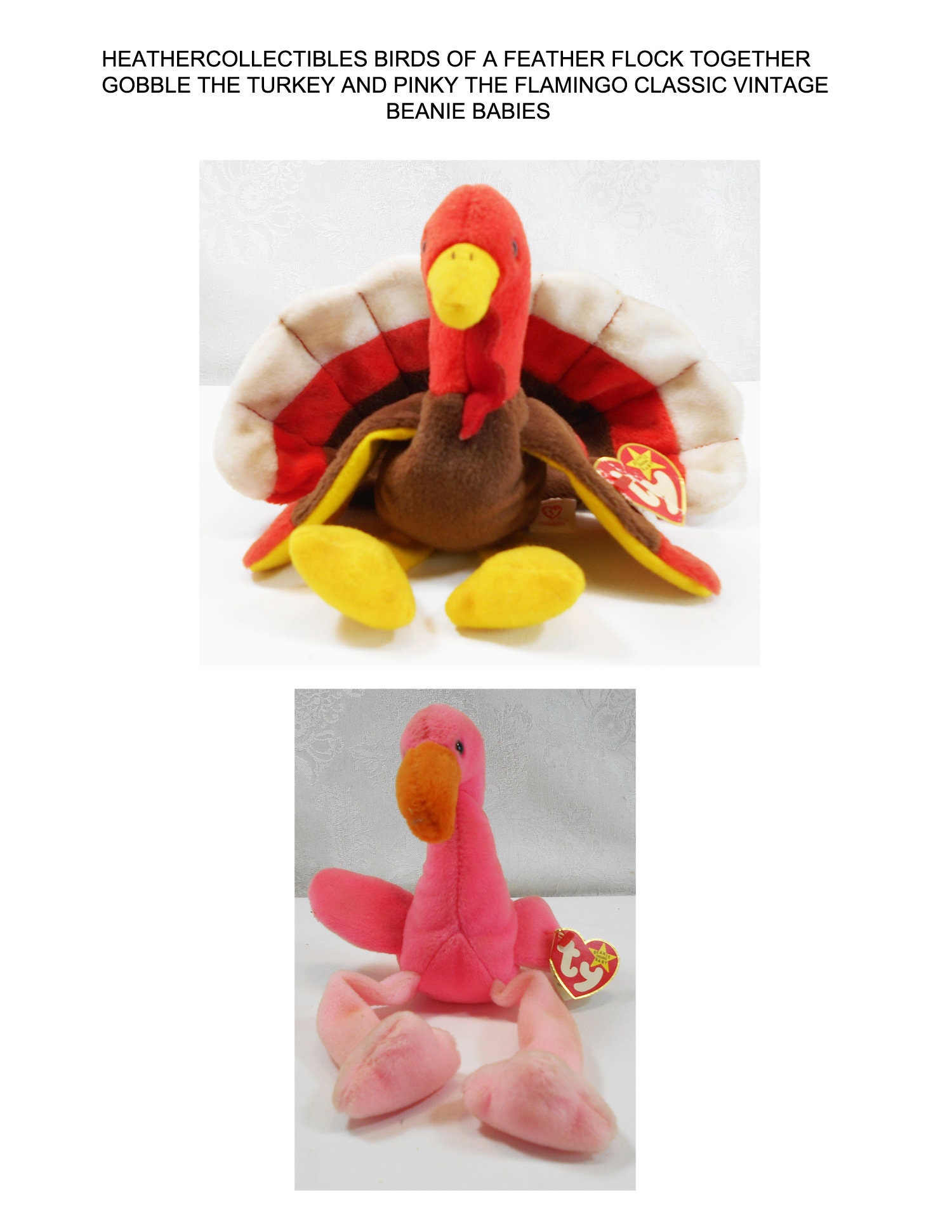 Ty Beanie Babies Gobbles the Turkey and Pinky the Flamingo - Etsy
