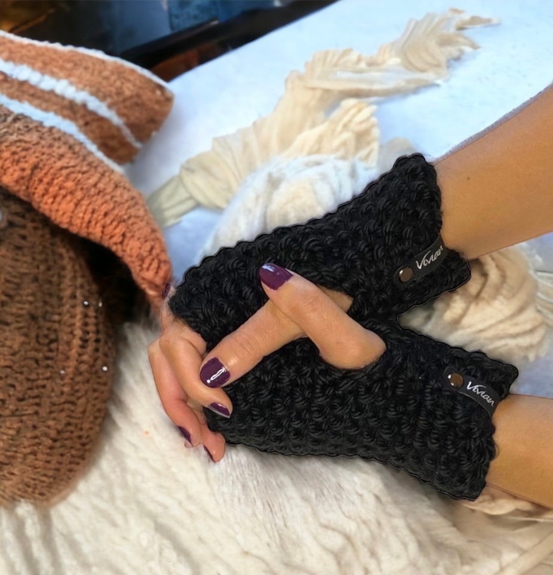 Hand Warmer Fingerless Gloves Black Fingerless Knit Gloves Texting ...
