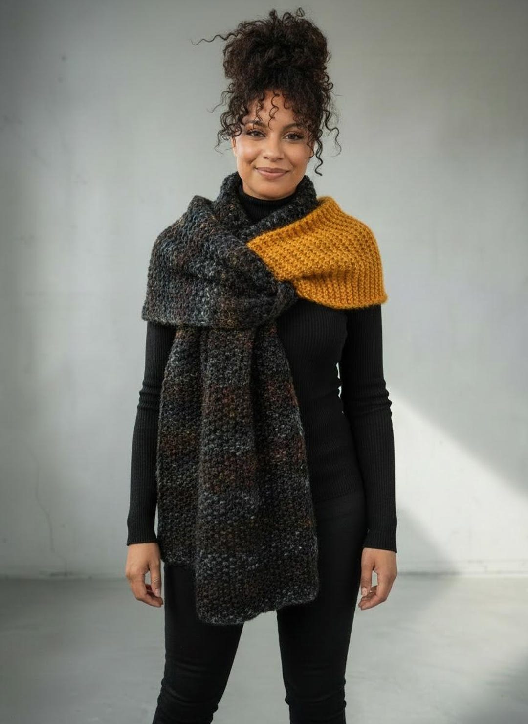Hand-knit Oversized Scarf in Black and Golden Yellow | Studio ...