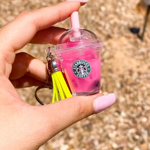 Mini Coffee Keychain //inspired Drink Keychain// Pink Drink Key Chain ...