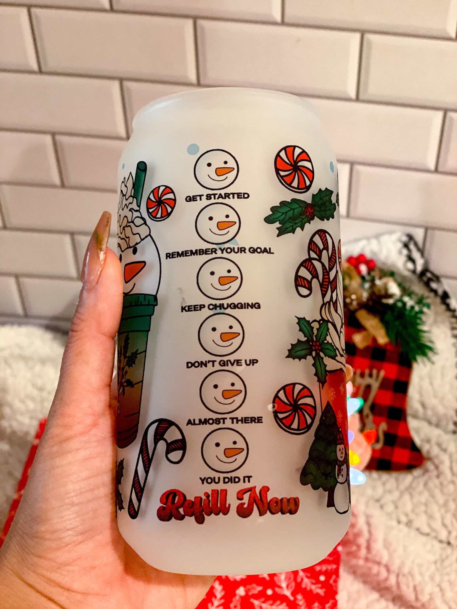 Christmas Beer Can Glass// 18 Oz Frosted Can Glass// Christmas Cup ...