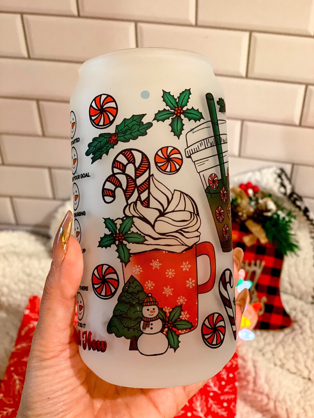Christmas Beer Can Glass// 18 Oz Frosted Can Glass// Christmas Cup ...
