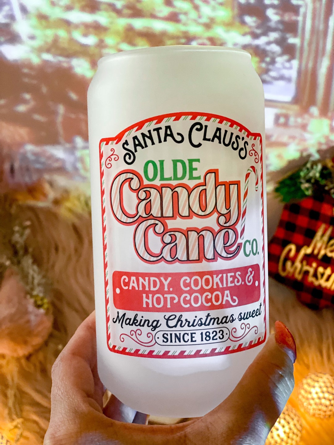 Christmas Beer Can Cup// 18 Oz Frosted Glass// Sublimated Glass ...