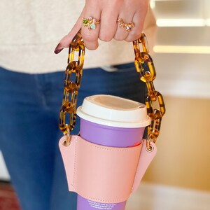 Coffee Purse// Cup Holder// Coffee Leather Holder and Chain// Coffee ...