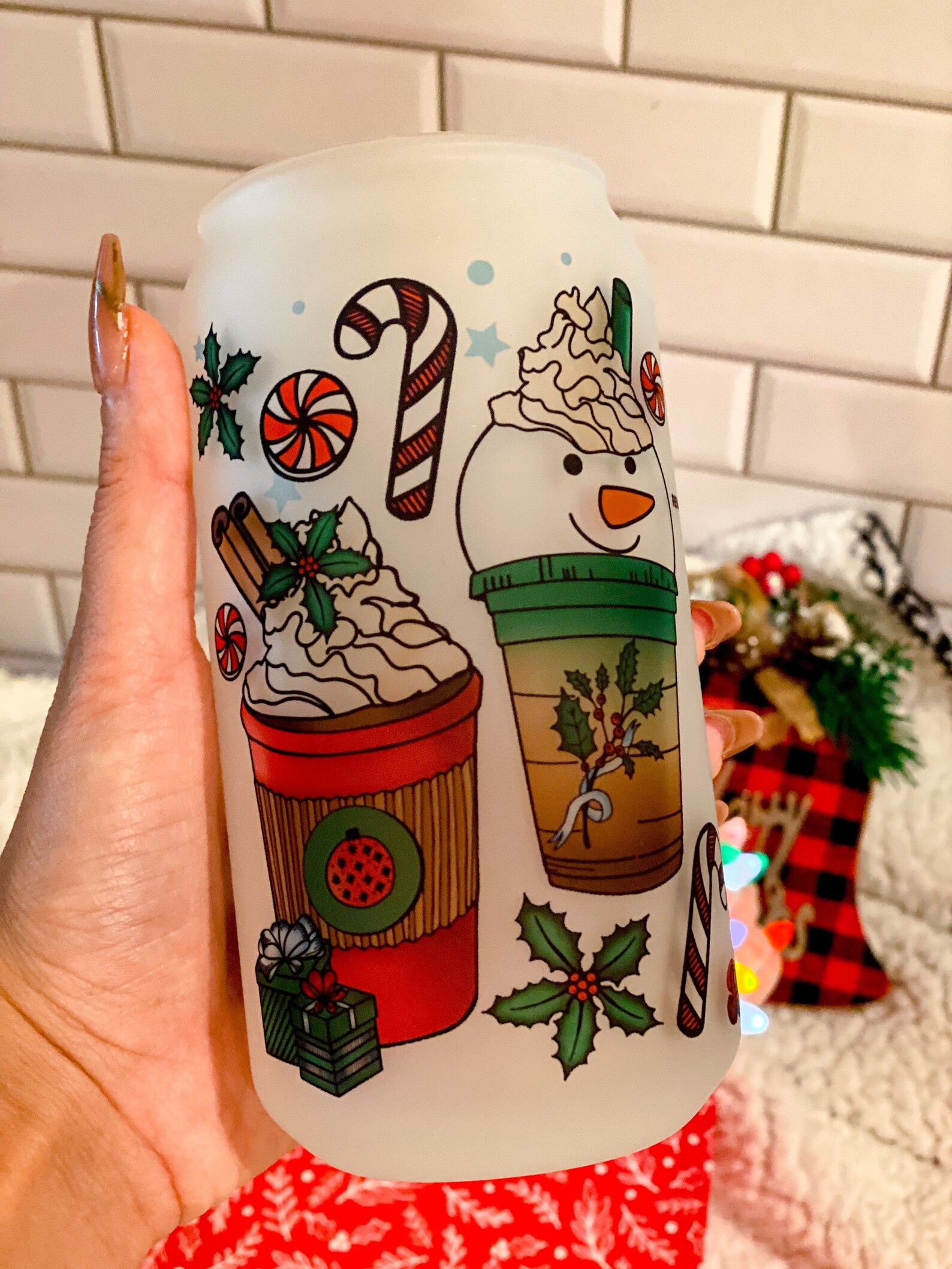 Christmas Beer Can Glass// 18 Oz Frosted Can Glass// Christmas Cup ...
