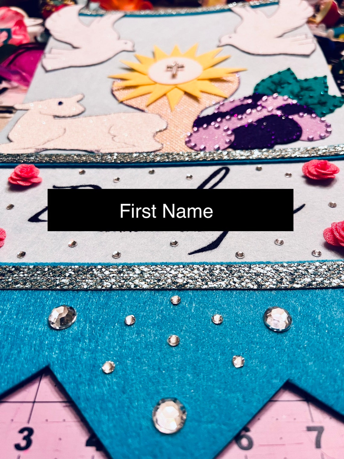 Personalized First Communion Pew Banner With Rhinestones/ Primera ...