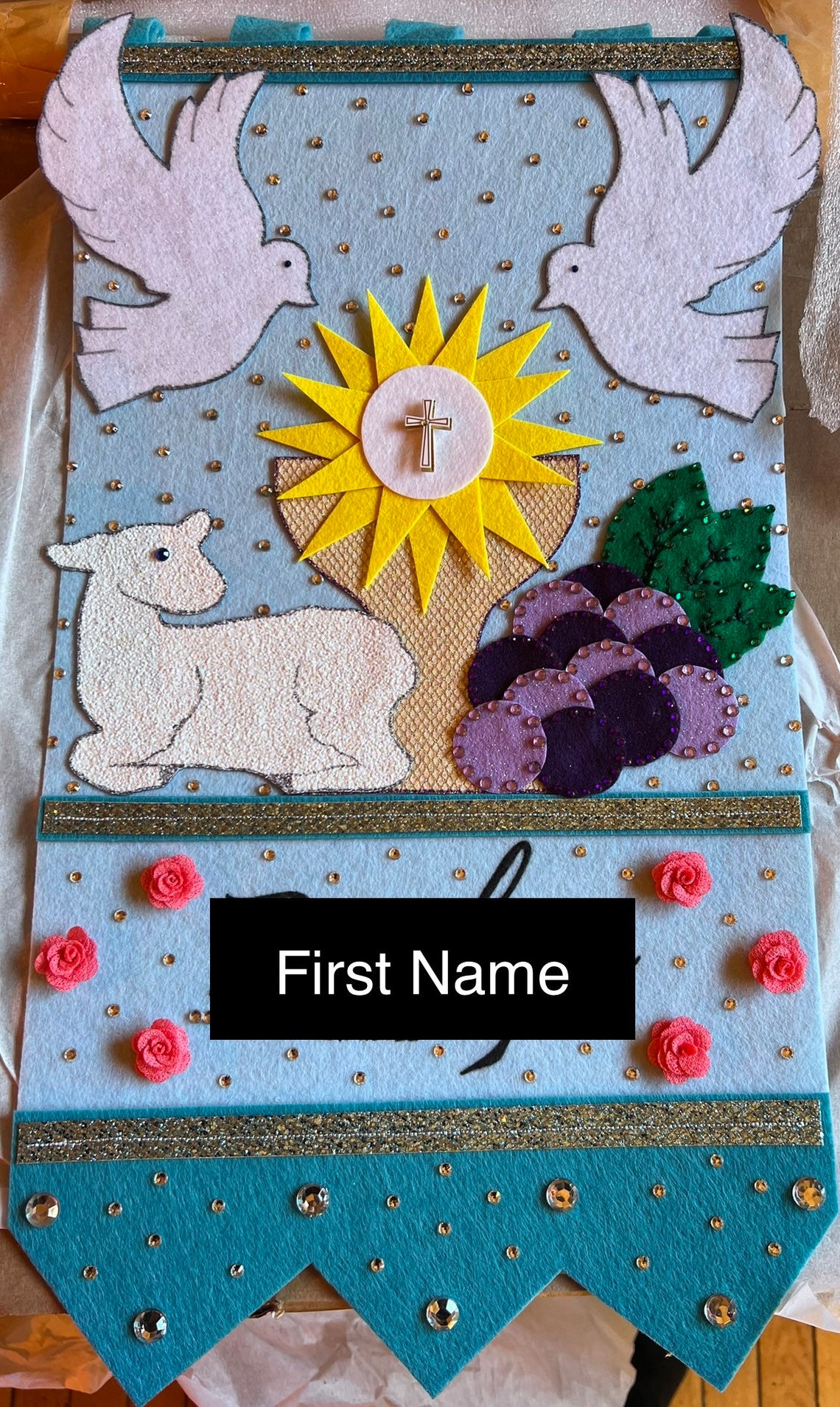 Personalized First Communion Pew Banner With Rhinestones/ Primera ...