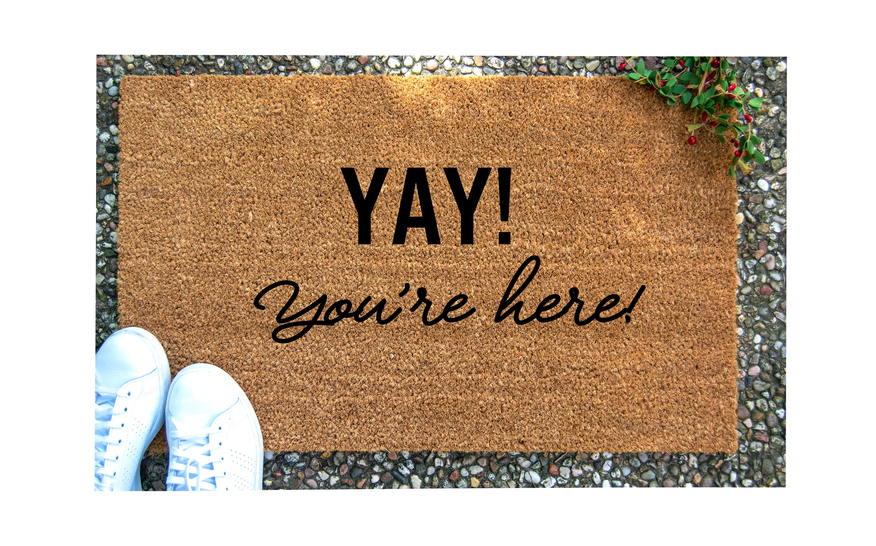 Personalized Coir Doormat: "yay! You're Here" Welcome Mat - Etsy