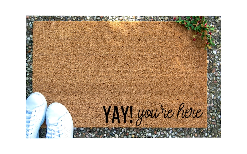 Personalized Coir Doormat: "yay! You're Here" Welcome Mat - Etsy