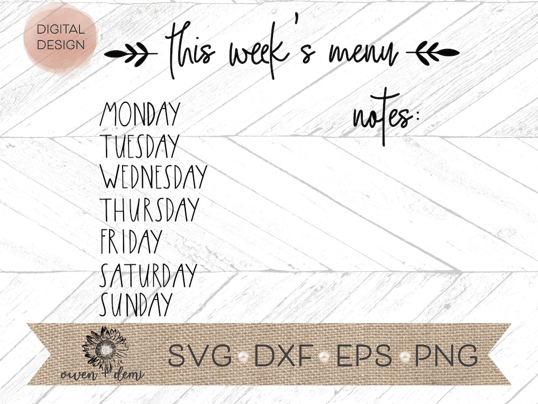 Menu Svg Weekly Svg Weekly Menu Cricut Cut File Weekly Menu Silhouette ...