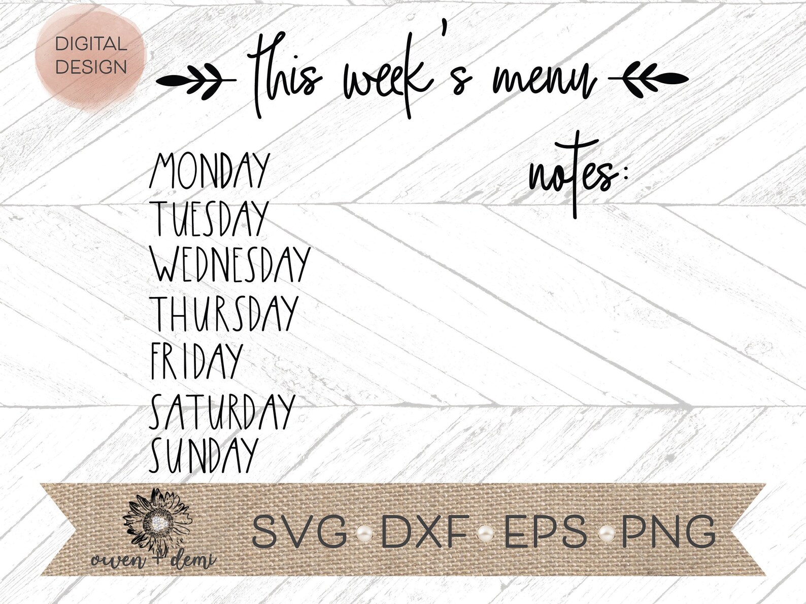 Menu Svg Weekly Svg Weekly Menu Cricut Cut File Weekly Menu Silhouette ...