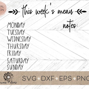 Menu Svg Weekly Svg Weekly Menu Cricut Cut File Weekly Menu Silhouette ...