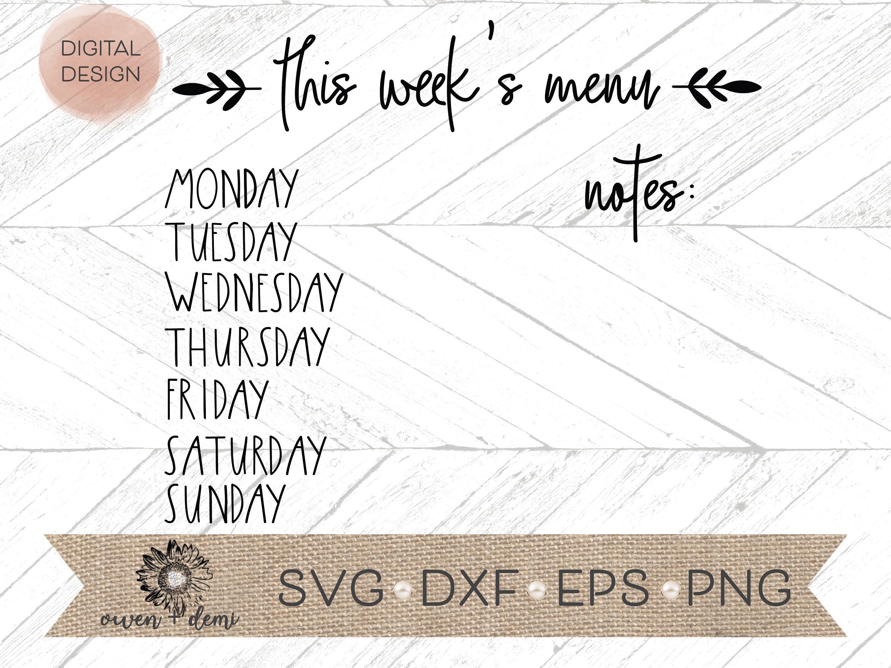Menu Svg Weekly Svg Weekly Menu Cricut Cut File Weekly - Etsy Singapore
