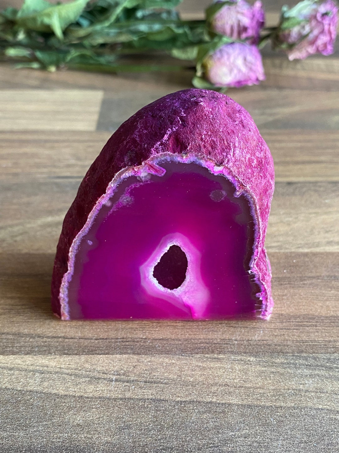 Pink Dyed Agate Cut Base Geode Free Standing 1 - Etsy UK