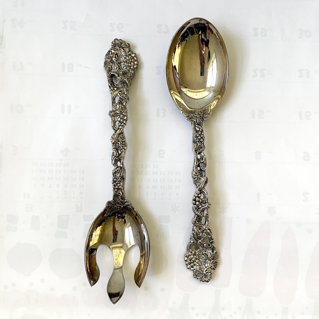 Vintage Godinger Silver Plated Vineyard Serving Fork and Spoon Salad ...