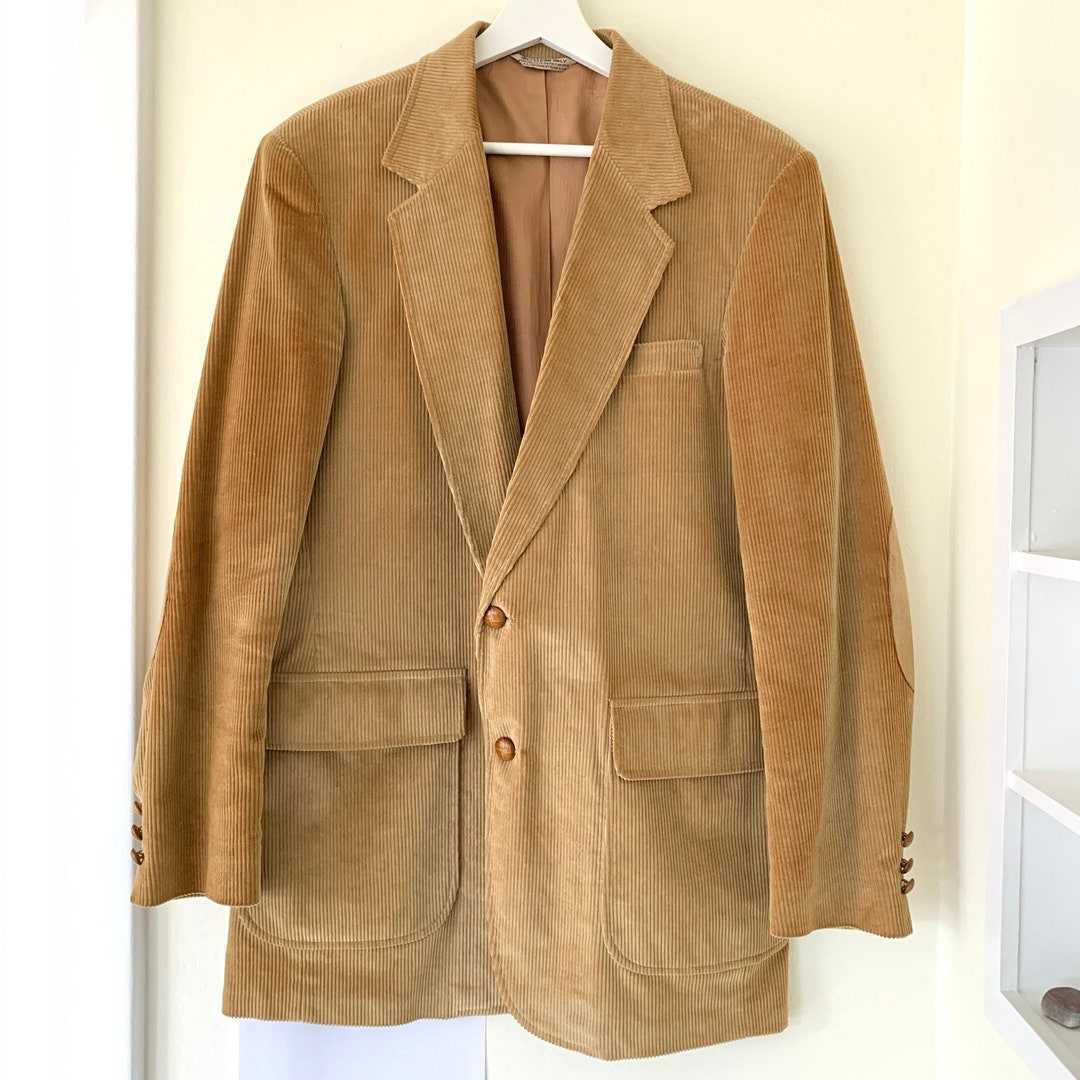 70s 80s Tan Corduroy Professor Jacket With Elbow Patches Size 41L - Etsy