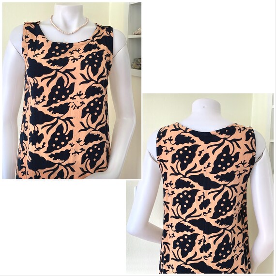1990s Hawaiian batik monstera leaf print peach dark n… - Gem