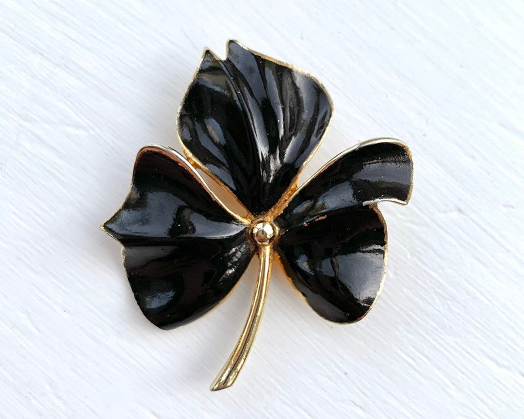 Vintage Torino Black Enamel Gold Tone 3 Leaf Brooch Pin Signed - Etsy