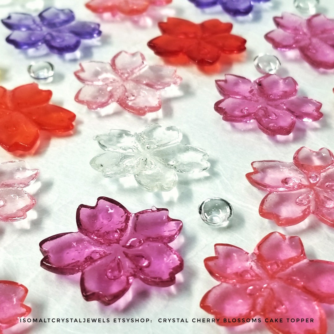 12 Large Crystal Cherry Blossoms Cake Topper, Isomalt Sugar Flower ...