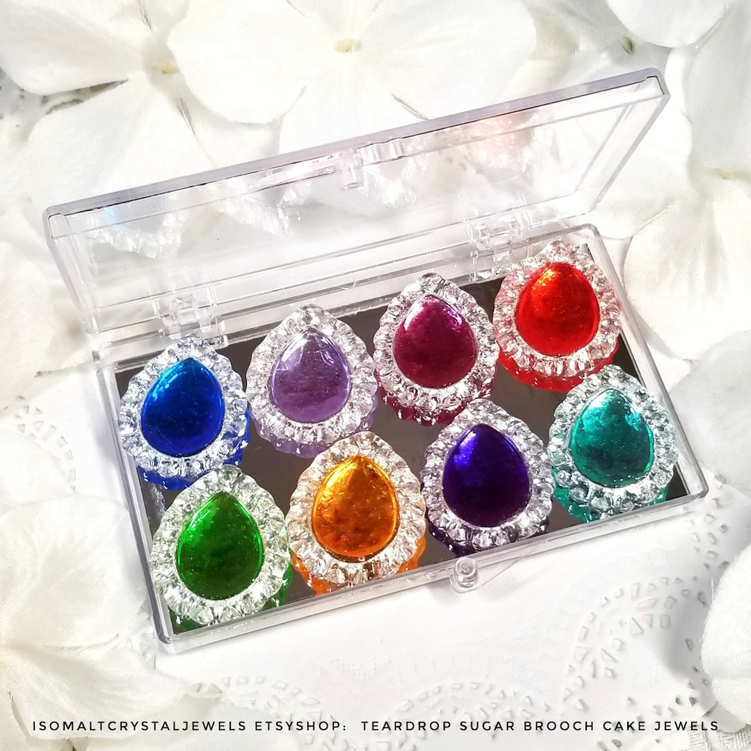 Teardrop Sugar Brooches, Edible Gemstones, Cake Jewels, Cupcake Topper ...
