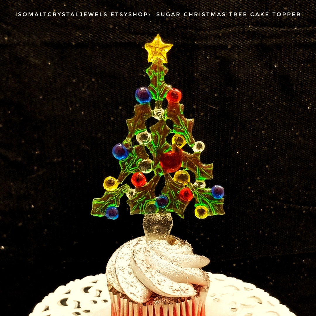 2 Handcrafted Sugar Christmas Tree Cake Toppers: Holly & Jeweled ...