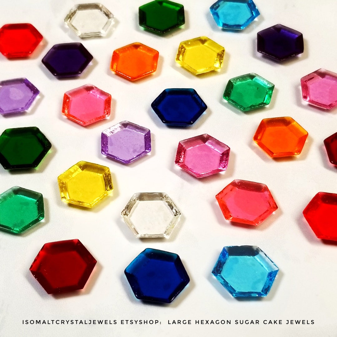 30 Large Hexagon Sugar Gemstones, Wedding Cake Jewels, Princess Cakes ...