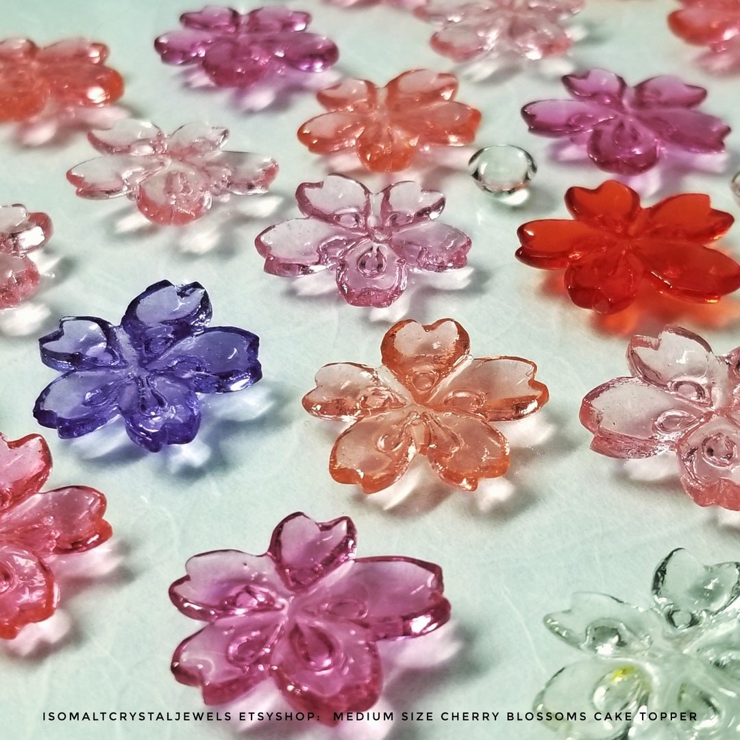 20 Medium Crystal Cherry Blossoms Cake Topper, Isomalt Sugar Flower ...