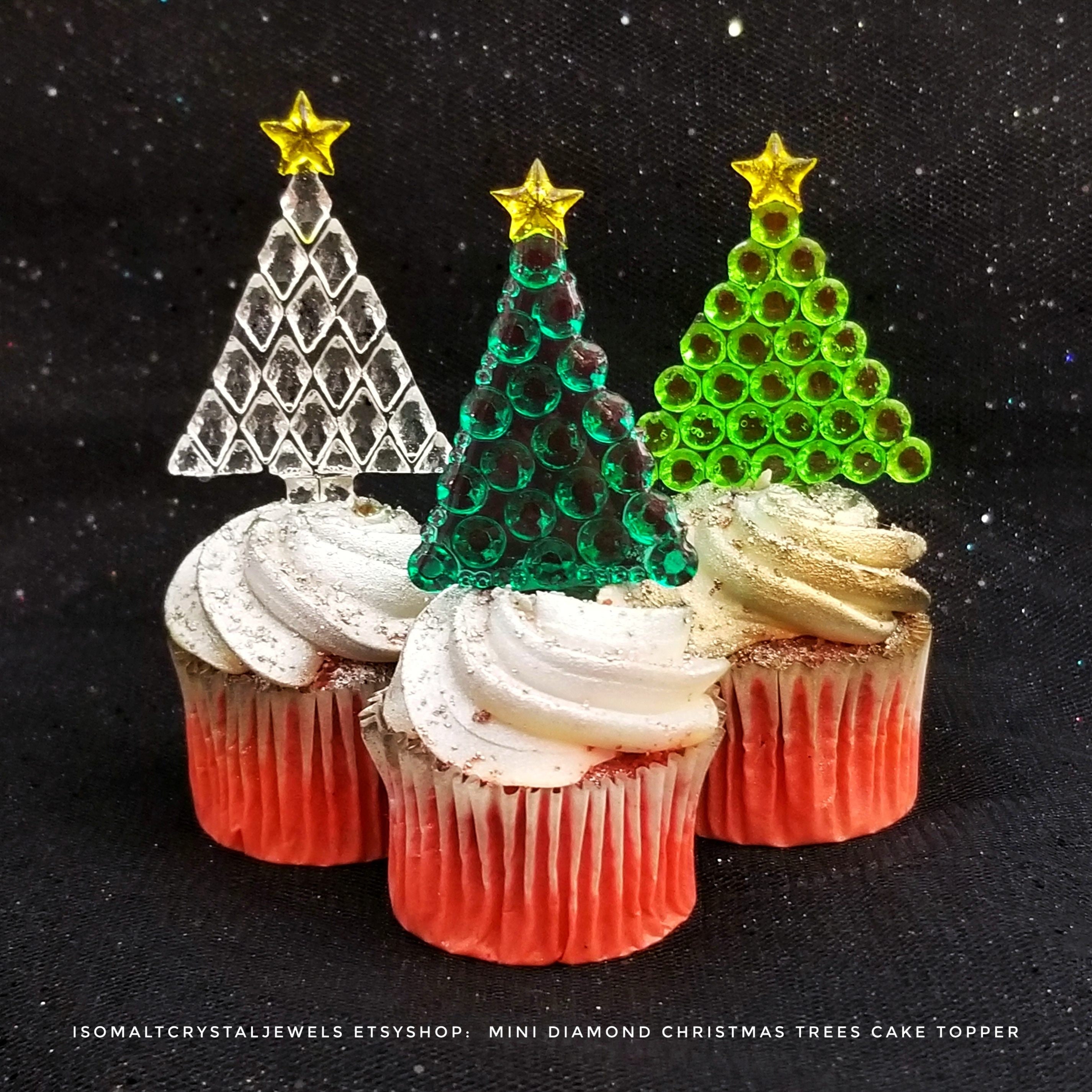 20 Isomalt Mini Christmas Tree Cake Toppers: Diamond Studded Holiday ...