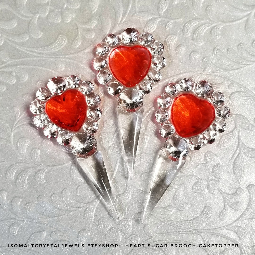 3 Heart Brooch Cake Topper: Isomalt Heart Jewels, Valentine's Day ...