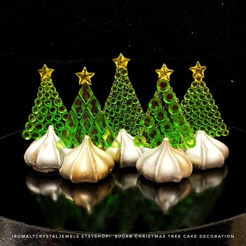 20 Isomalt Mini Christmas Tree Cake Toppers: Diamond Studded Holiday ...