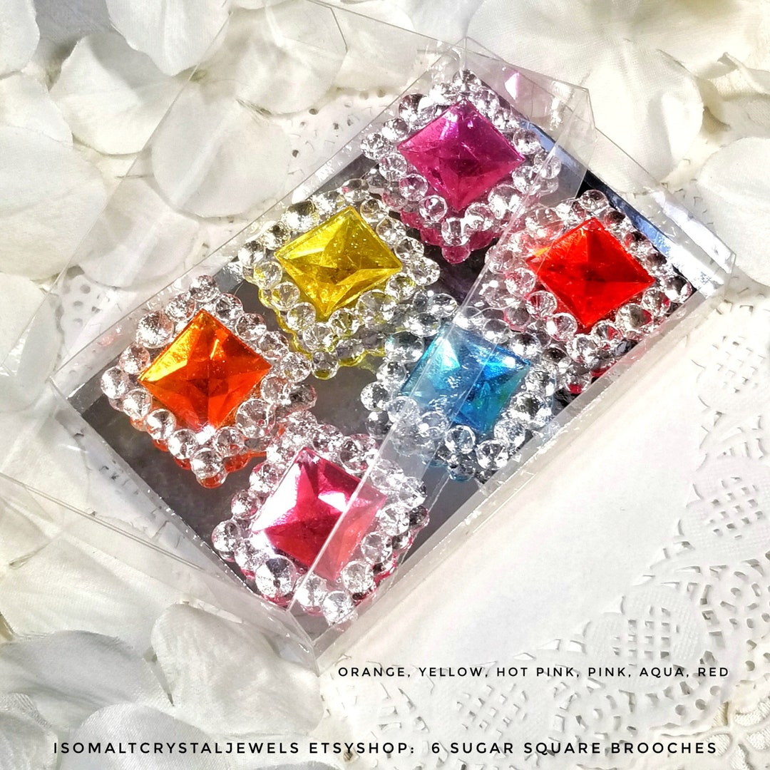 6 Square Brooches: Isomalt Cake Jewels With Diamonds, Custom Color - Etsy