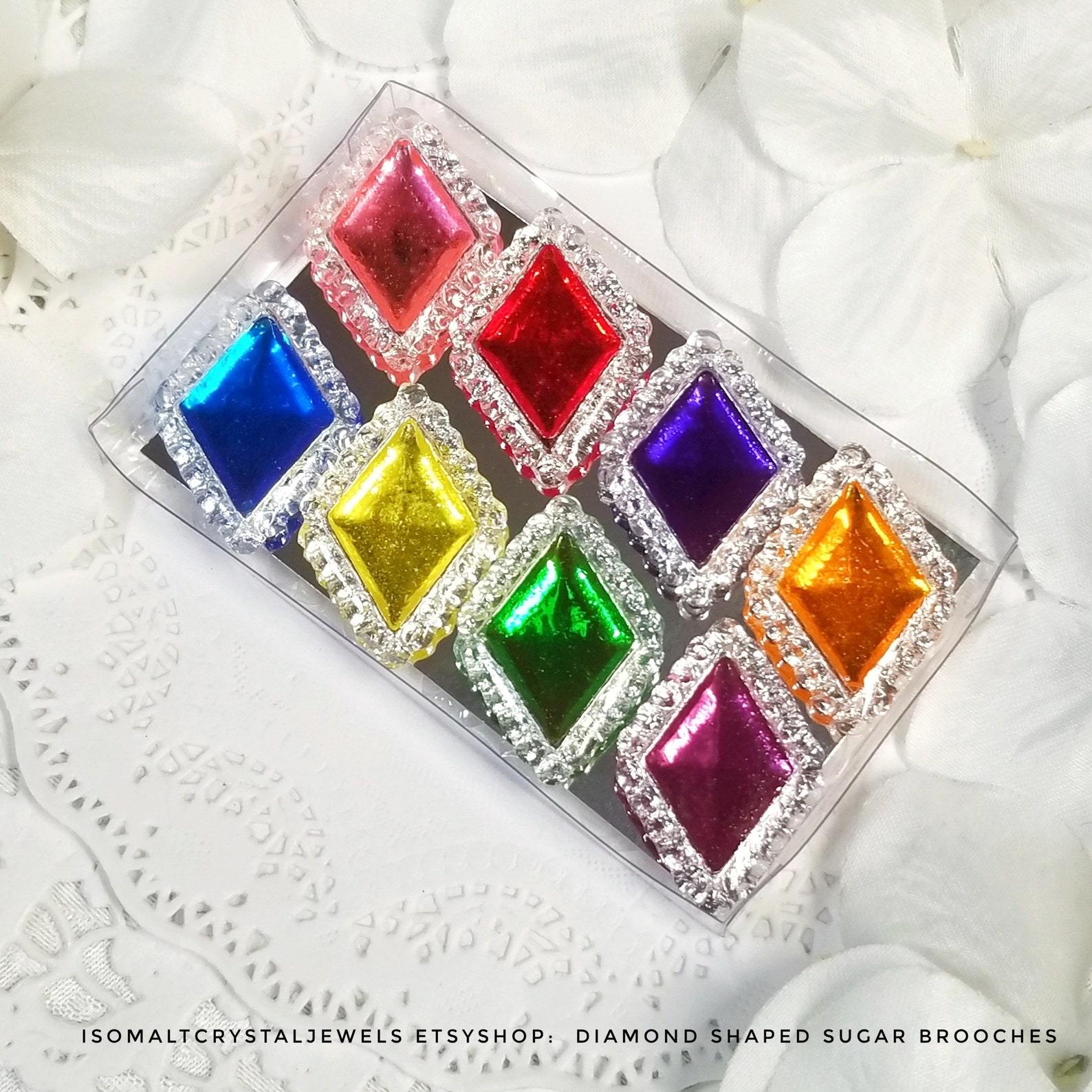 8 Diamond Shaped Brooches edible gemstones cake jewels | Etsy