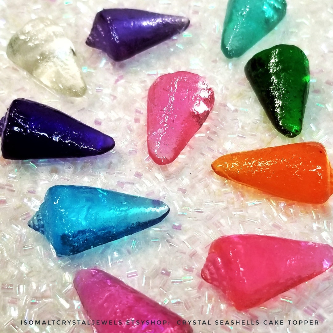 12 Crystal Sugar Seashells, Custom Colored for Beach Birthday Cakes ...