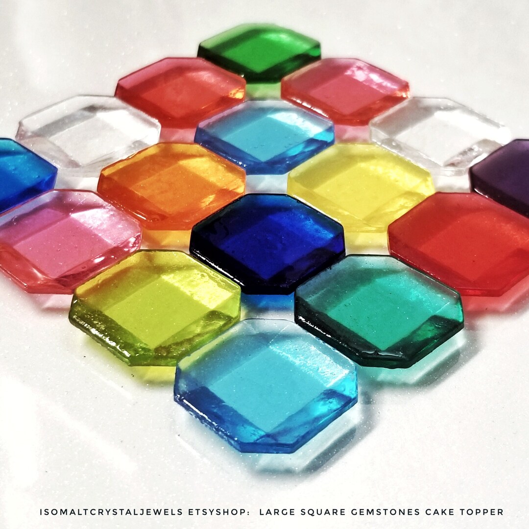 8 Large Square Gemstones: Isomalt Caketopper, Birthday Cake Decoration ...