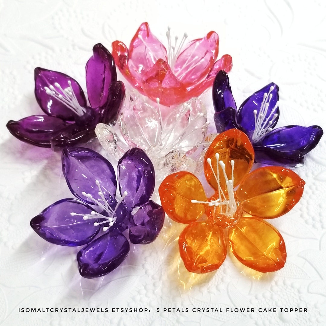 Elegant Large Crystal Flower With 5 Petals, Hand Shaped Isomalt Flower ...