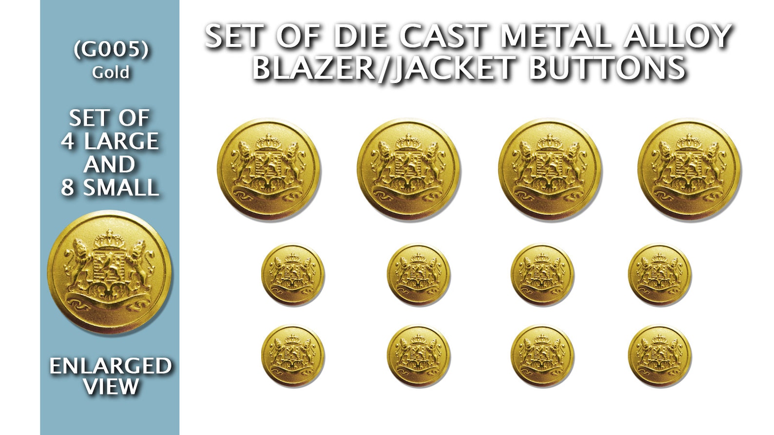 Set of Die Cast Metal Blazer Buttons G005 (gold Colour) Set (in 3L/7S ...