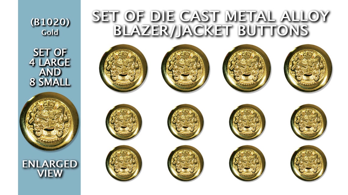 Set of Die Cast Metal Blazer Buttons B1020 (gold Colour) in Sets of 4 ...