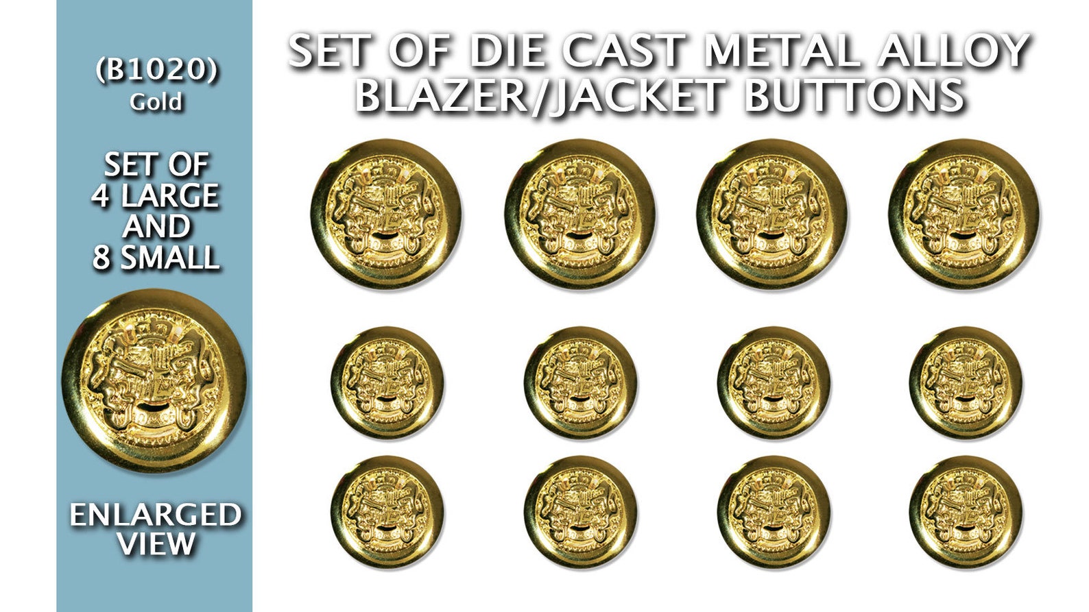 Set of Die Cast Metal Blazer Buttons B1020 (gold Colour) in Sets of 4 ...